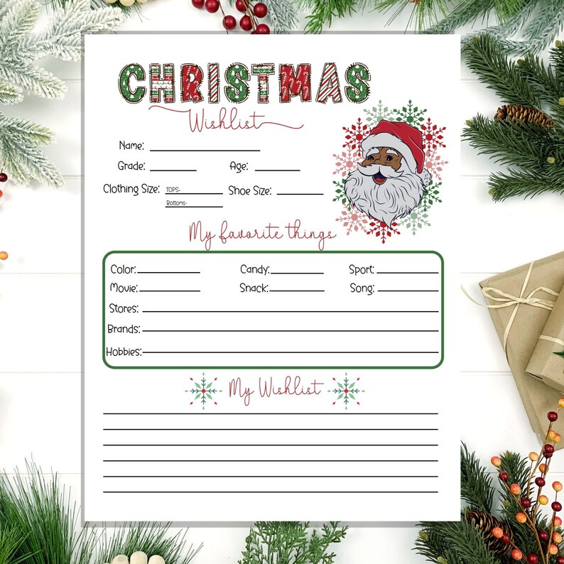 PRINTABLE Letter to Santa, Kids Christmas Wish List, Dear Santa Wish ...
