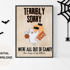 Cute Vintage Ghost Halloween Candy Bowl Sign, Out of Candy Sign, Trick ...