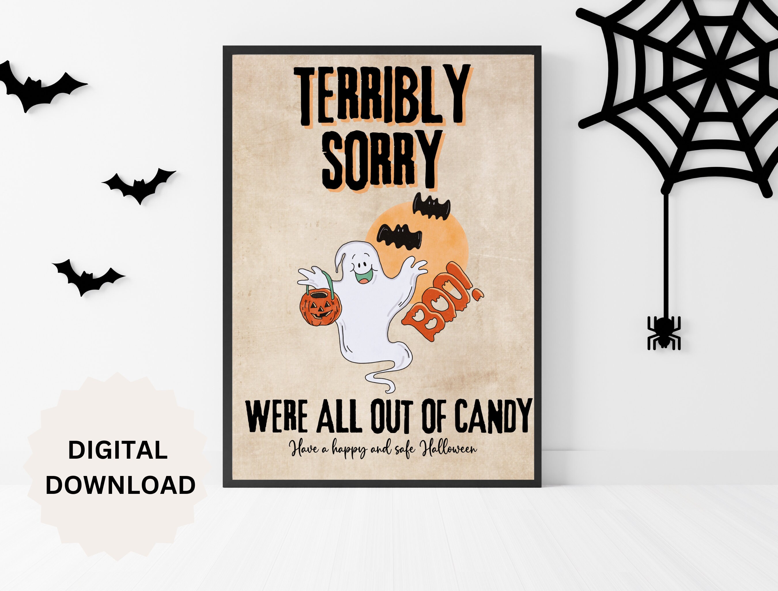 Cute Vintage Ghost Halloween Candy Bowl Sign, Out of Candy Sign, Trick ...