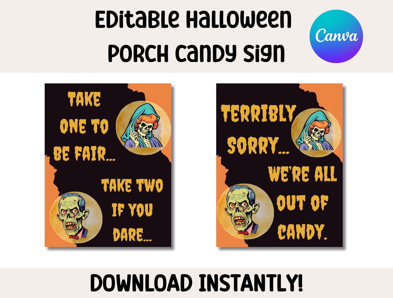 Editable Halloween Candy Bowl Sign, Out of Candy Sign, Trick or Treat ...