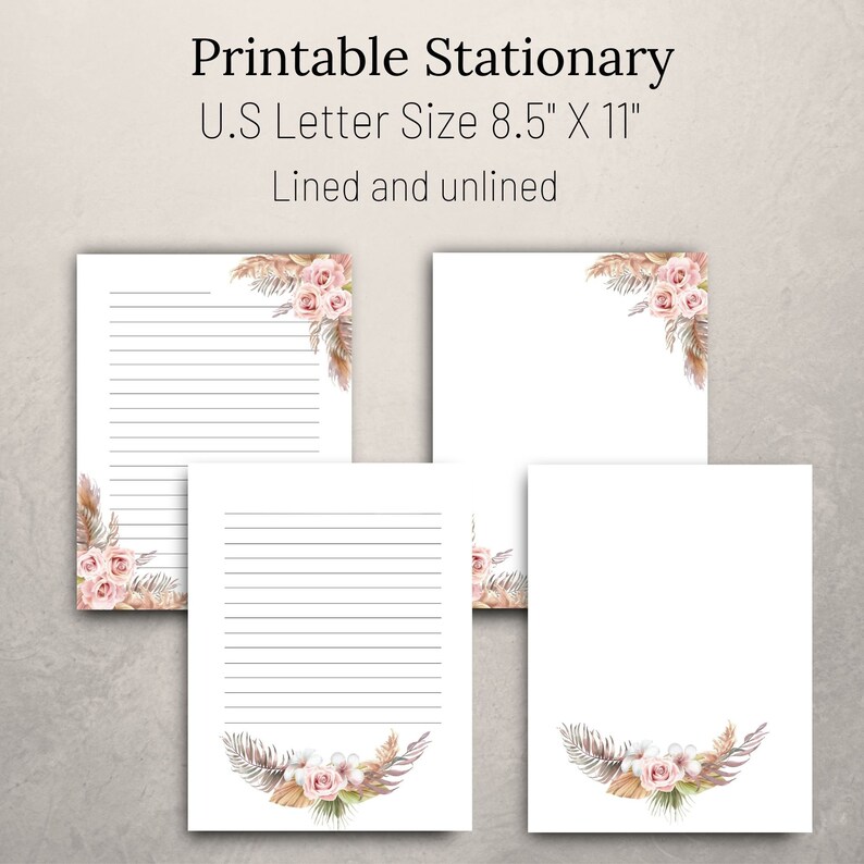 Pink Boho Floral Writing Paper PRINTABLE Stationery - Etsy