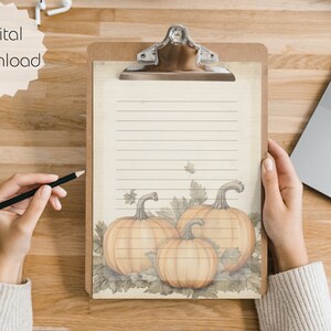 Printable Vintage Pumpkin Stationery for Autumn Letter Writing and ...