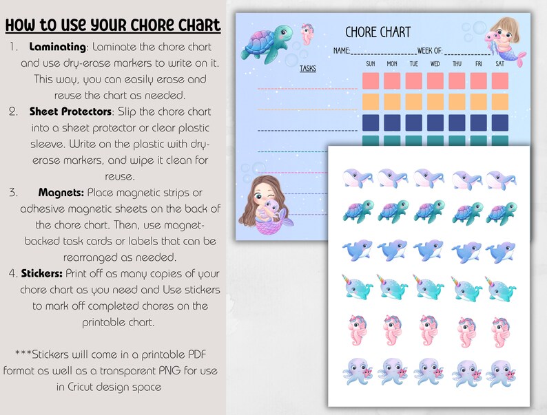 PRINTABLE Child's Daily Chore Chart With Sticker Sheet, Task Checklist ...