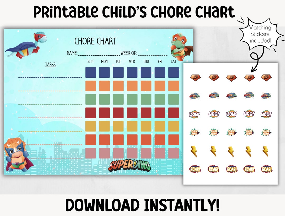 PRINTABLE Child's Daily Chore Chart With Sticker Sheet - Etsy