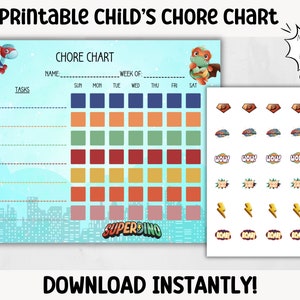 PRINTABLE Child's Daily Chore Chart With Sticker Sheet - Etsy