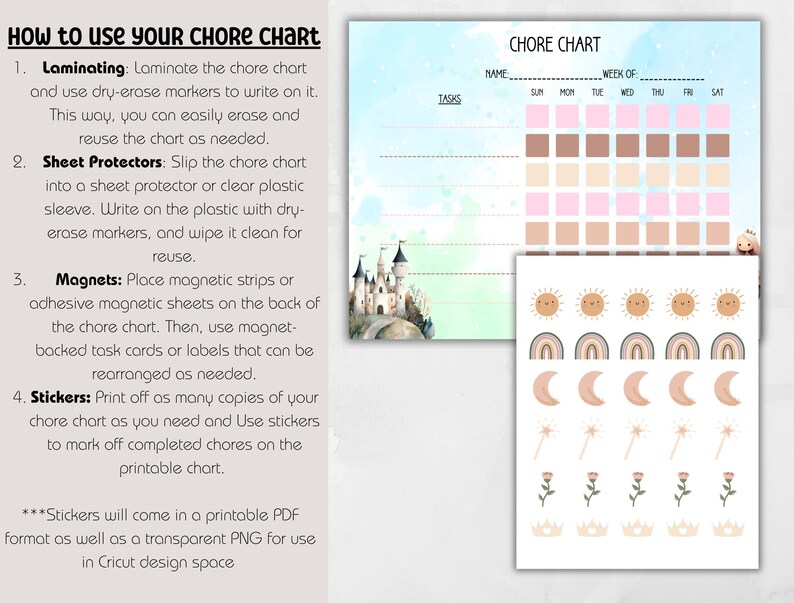 PRINTABLE Child's Daily Chore Chart With Sticker Sheet - Etsy