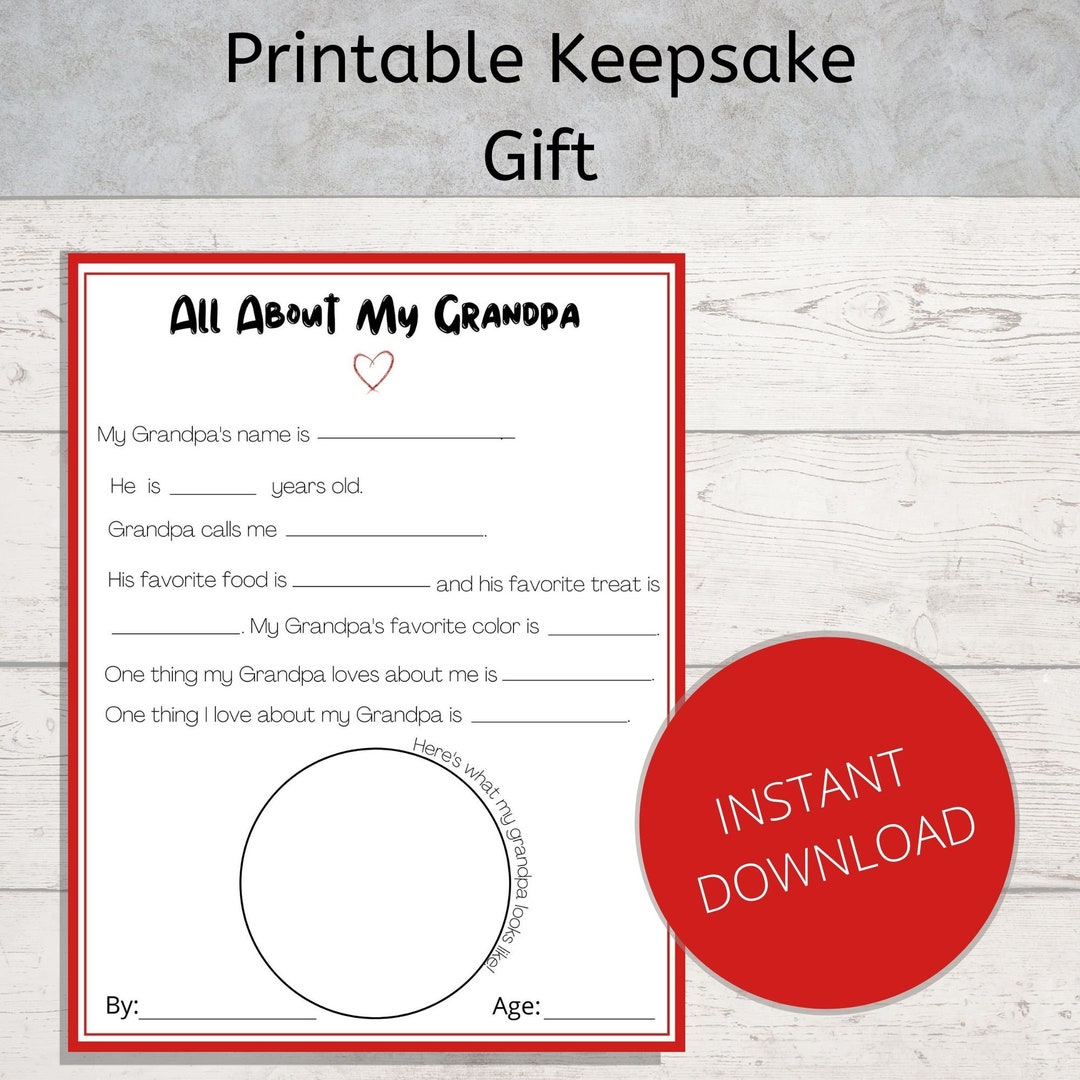 Simple PRINTABLE All About Grandpa Grandpa Birthday Gift Father's Day ...