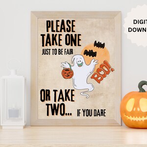 Cute Vintage Ghost Halloween Candy Bowl Sign, Out of Candy Sign, Trick ...