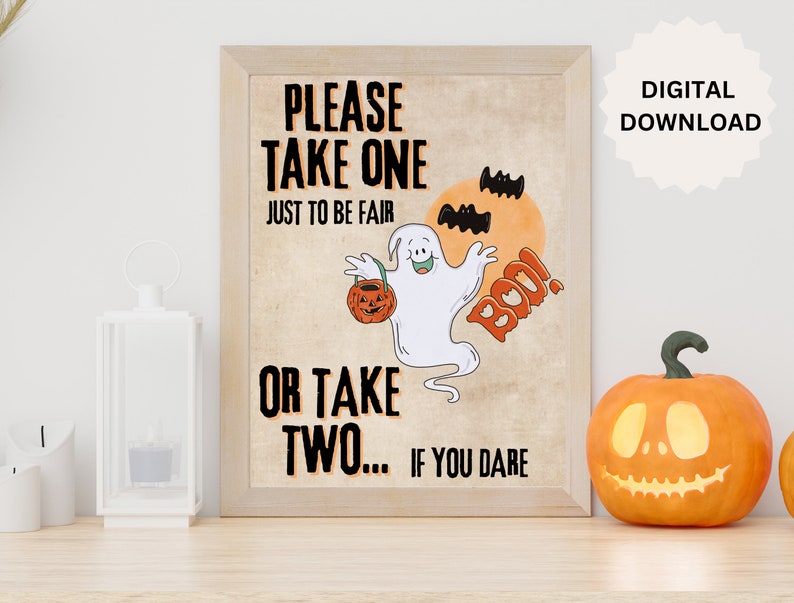 Cute Vintage Ghost Halloween Candy Bowl Sign, Out of Candy Sign, Trick ...