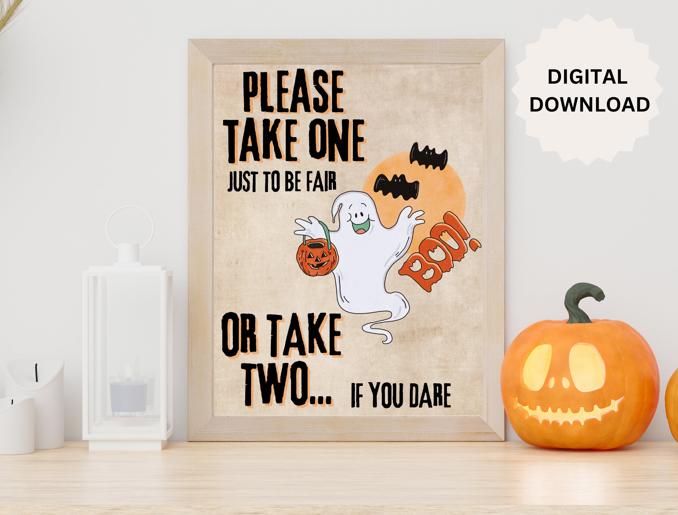 Cute Vintage Ghost Halloween Candy Bowl Sign, Out of Candy Sign, Trick ...