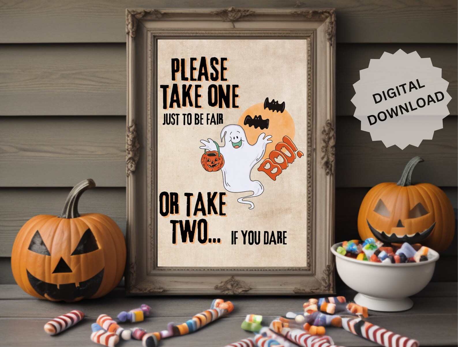 Cute Vintage Ghost Halloween Candy Bowl Sign, Out of Candy Sign, Trick ...