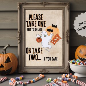 Cute Vintage Ghost Halloween Candy Bowl Sign, Out of Candy Sign, Trick ...