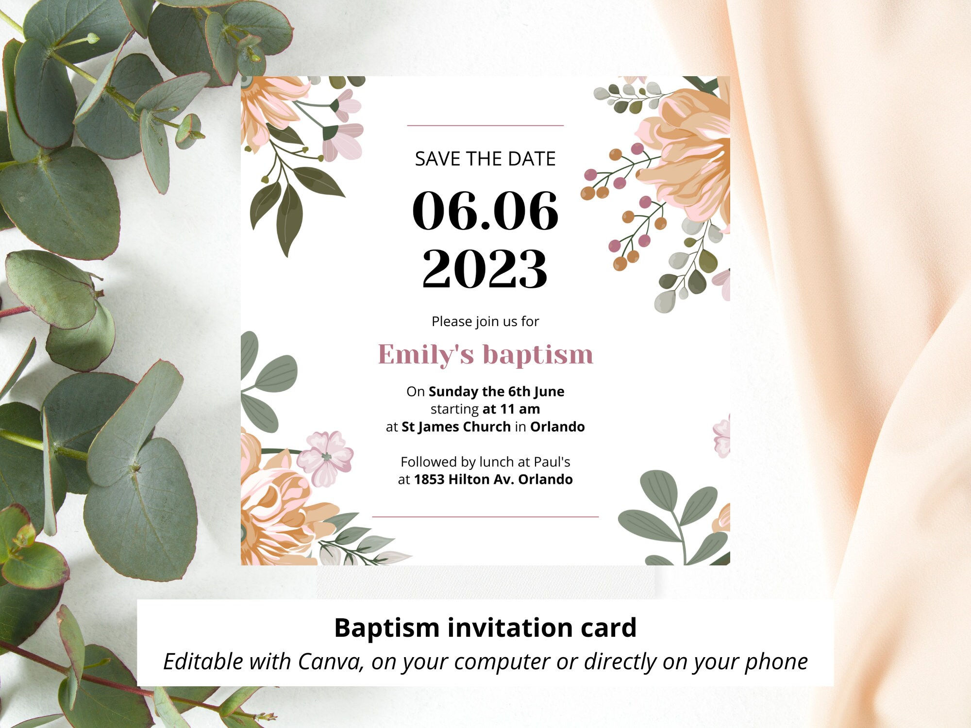 Baptism Invitation Card Template - Etsy