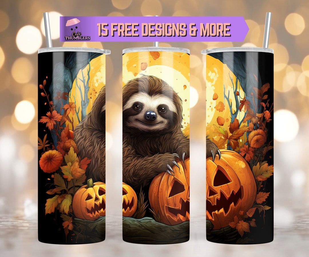 Sloth 20 Oz Skinny Tumbler Sublimation Design, Spooky Sloth Tumbler PNG ...