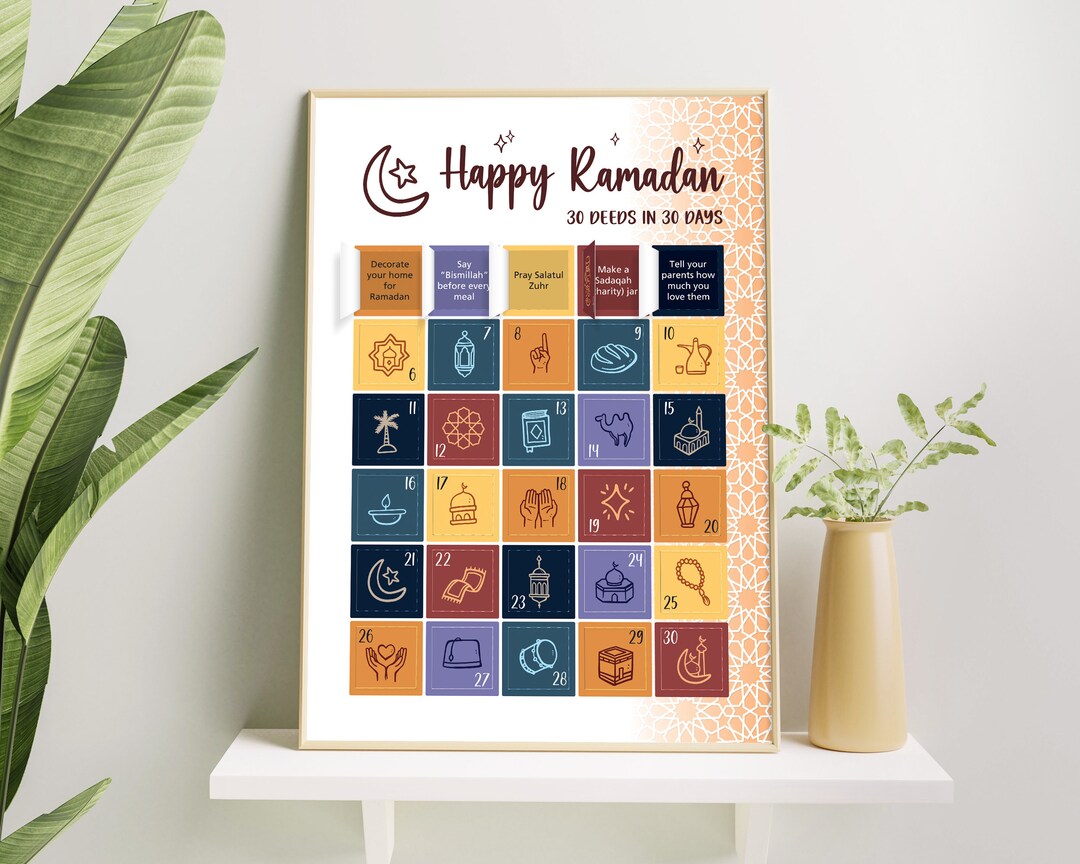 Adventskalender 30 daden Goede daden Oranje Ramadan-decoratie Moderne ...