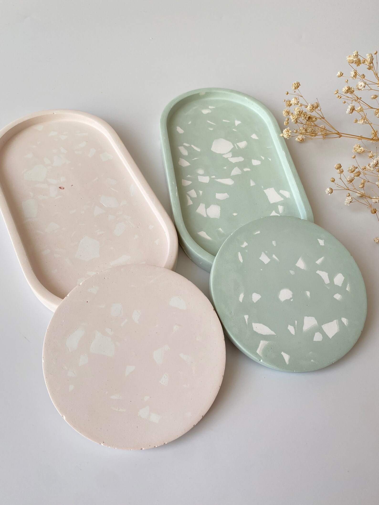 Set of Terrazzo Vanity Tray, Terrazzo Trinket Dish, Round Coasters ...