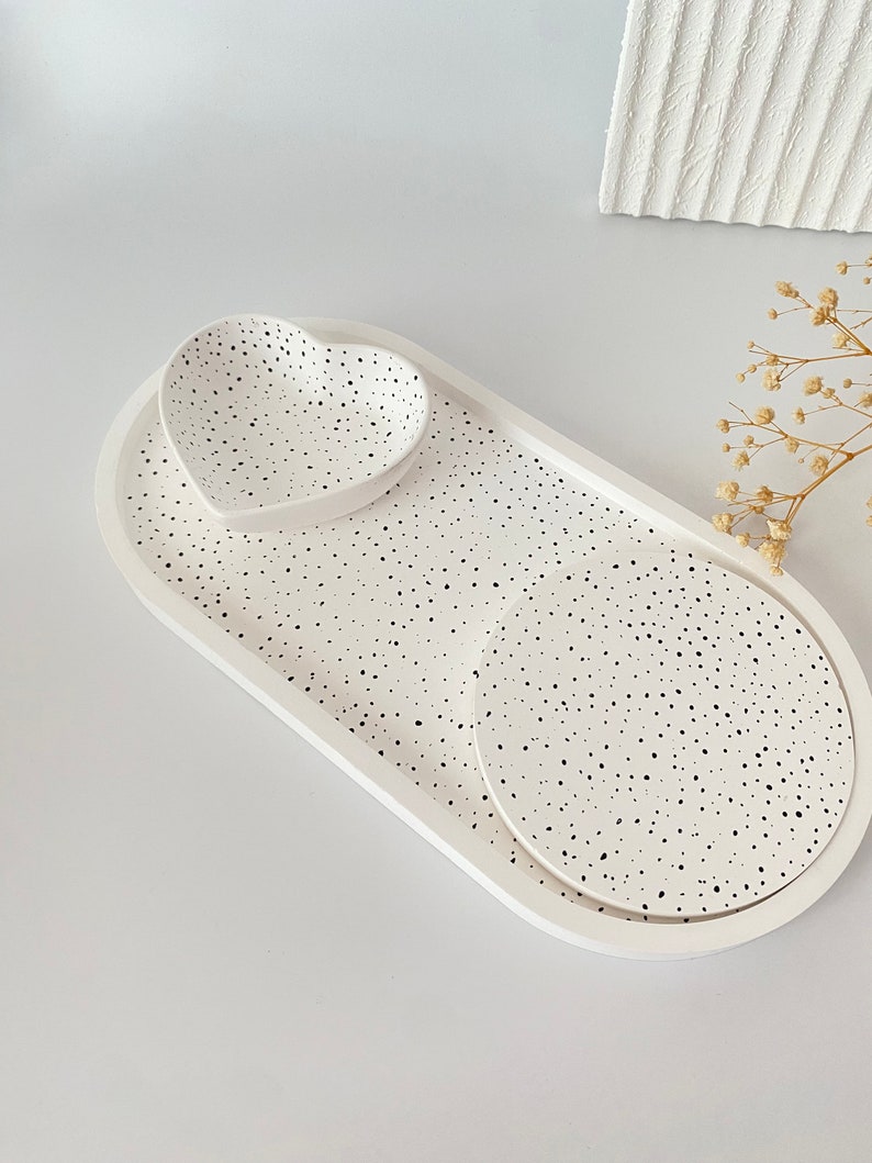 Speckled 24 Cm Concrete Large Oval Tray, Coaster, Heart Bowl, Bottle Organizer, Catchall Trays ...