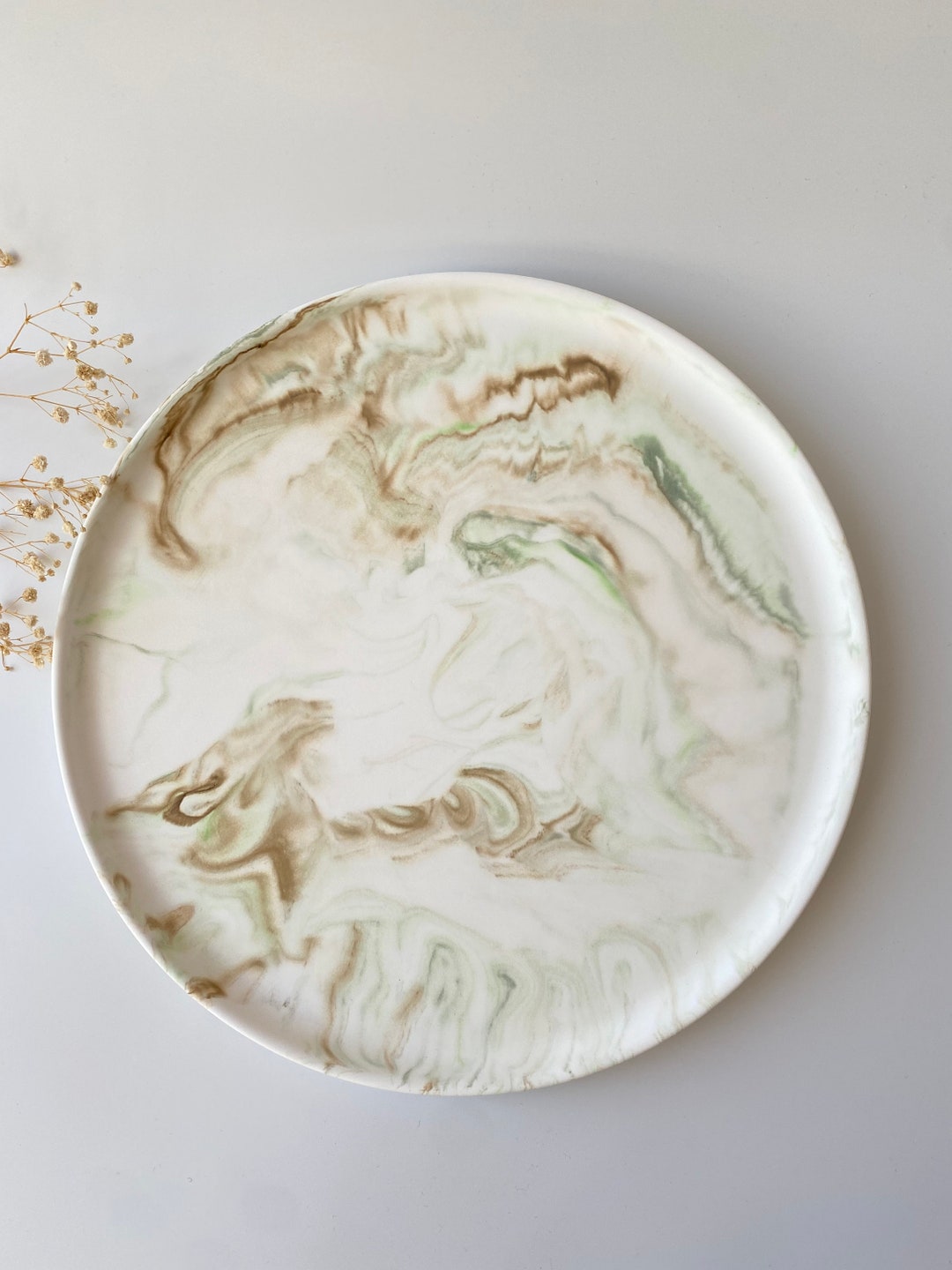 Large Round Marble Stone Tray, Large Concrete Serving Tray, Large ...