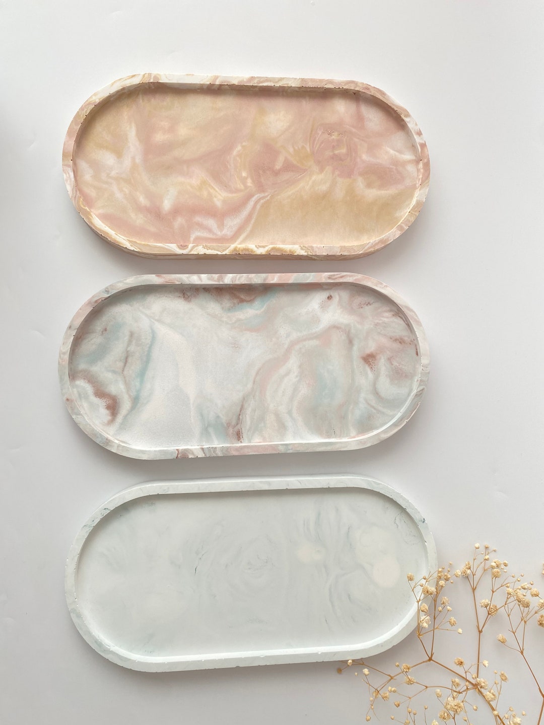 Marble Concrete Large Oval Tray, Bottle Organizer, Catchall Trays ...