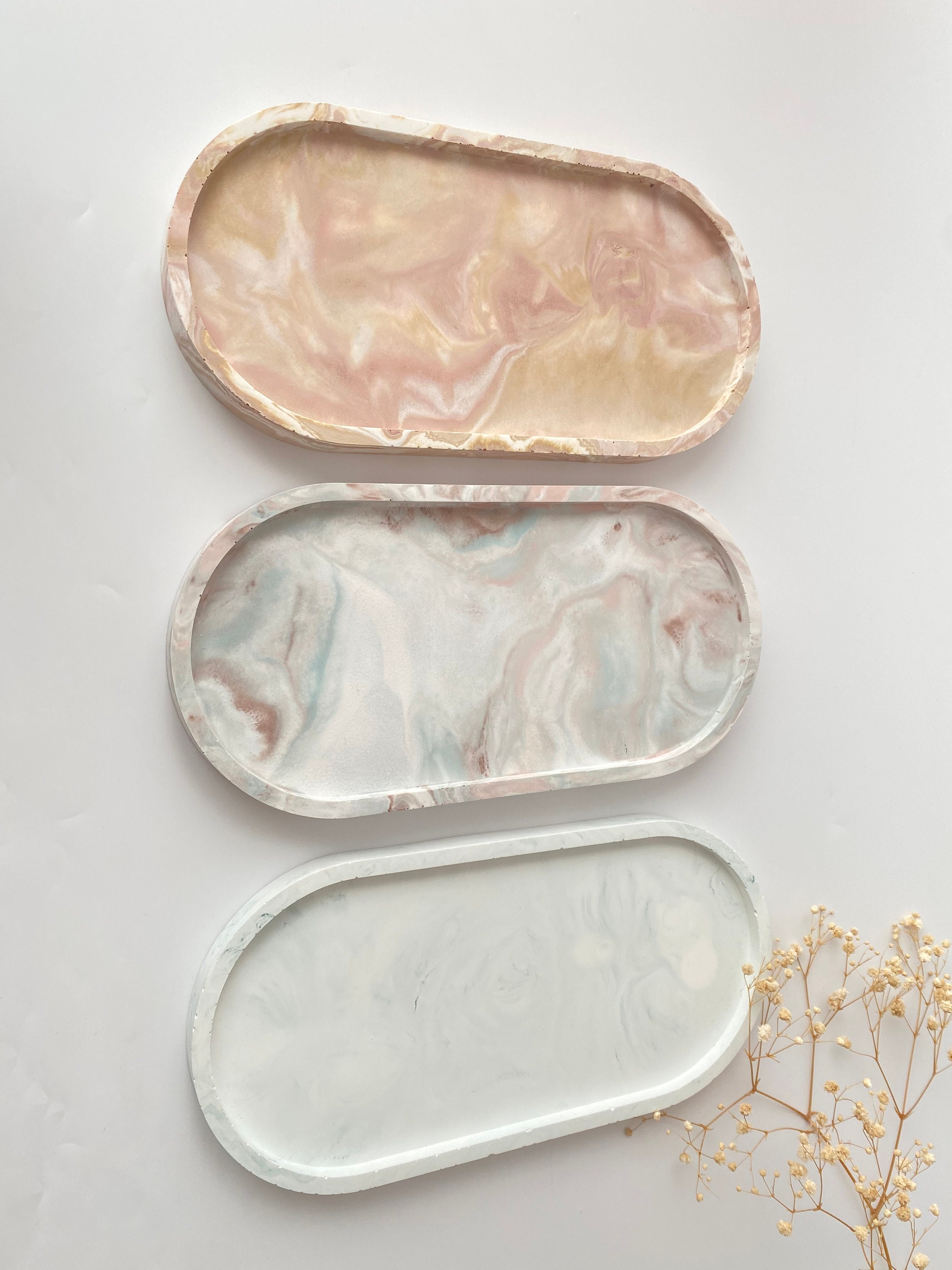 Marble Concrete Large Oval Tray, Bottle Organizer, Catchall Trays ...