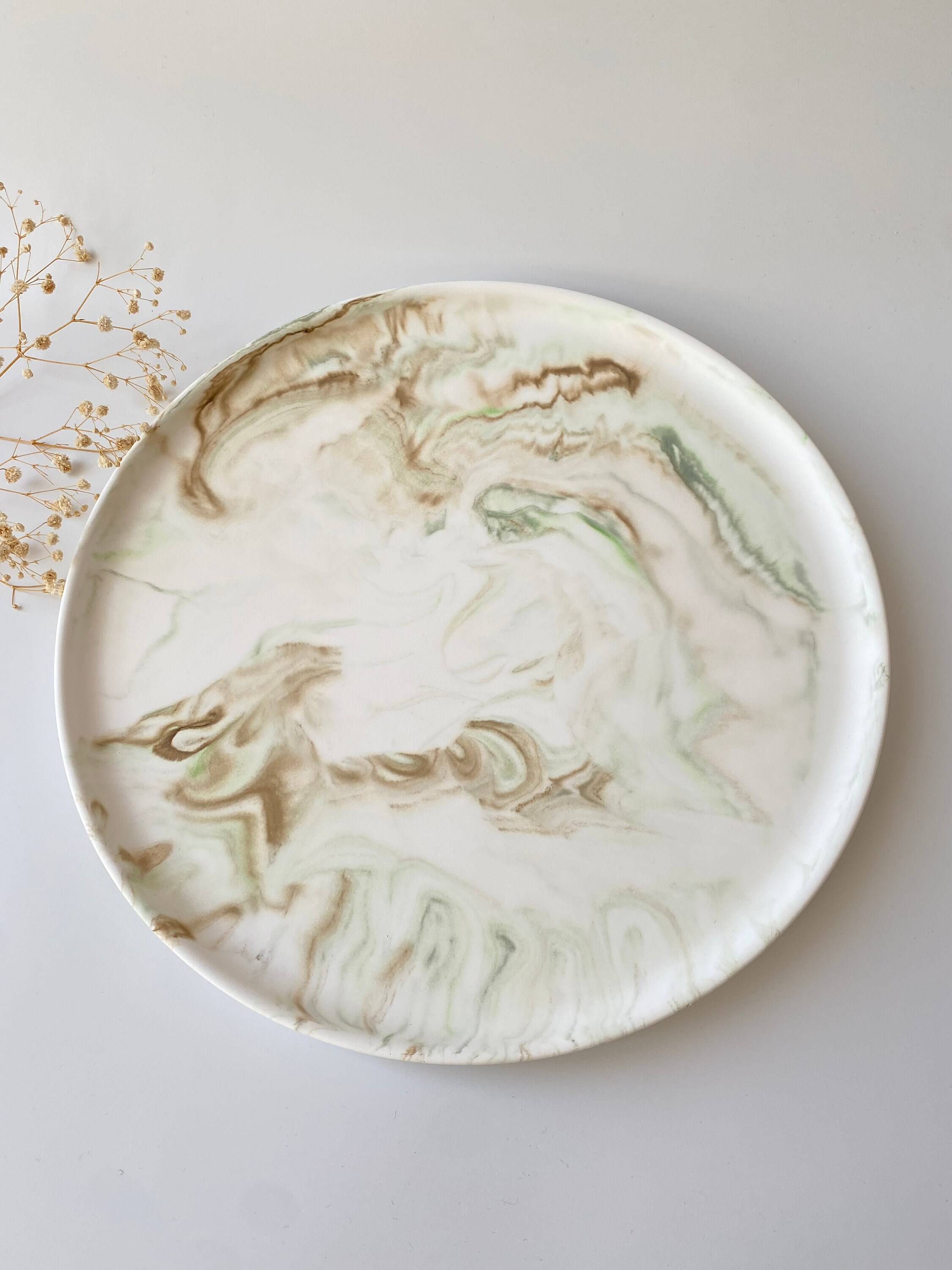 Large Round Marble Stone Tray, Large Concrete Serving Tray, Large ...