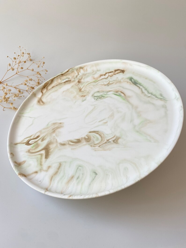 Large Round Marble Stone Tray, Large Concrete Serving Tray, Large ...