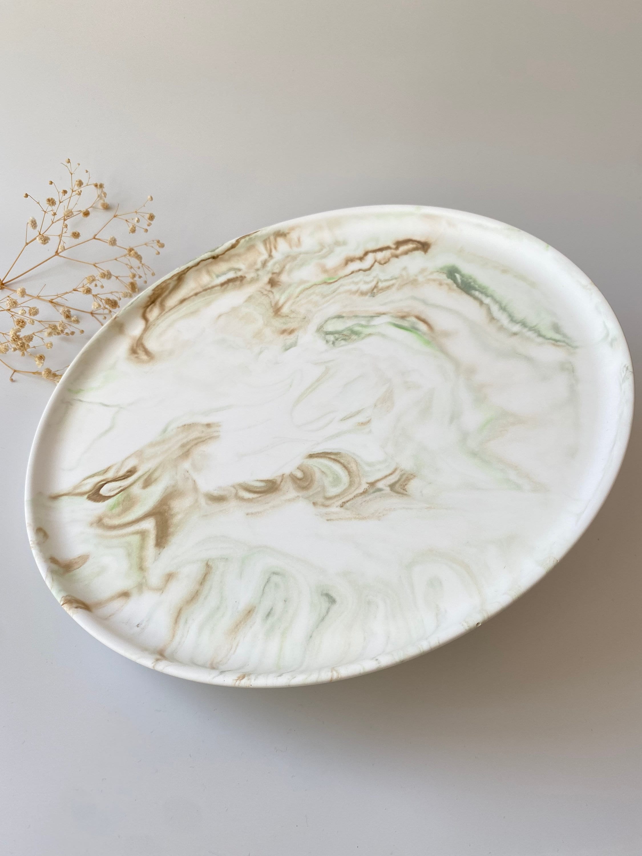 Large Round Marble Stone Tray, Large Concrete Serving Tray, Large ...