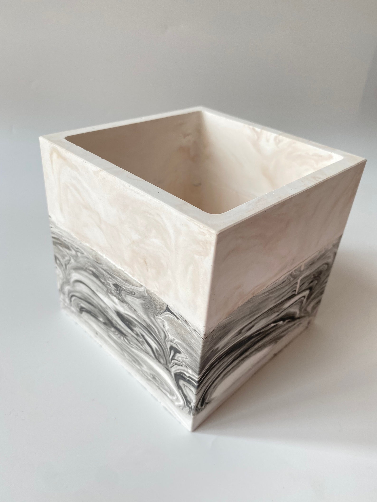 Concrete Marble Planter, Square Stone Planter, Handmade Planter ...