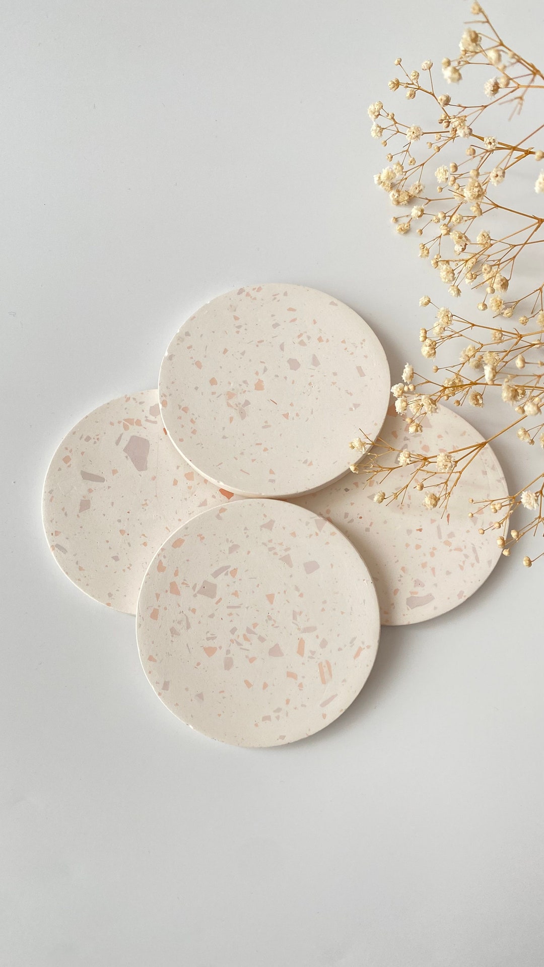 Pastel Color Set of 4 Terrazzo Coasters, Terrazzo Round Tray, Gifts for ...