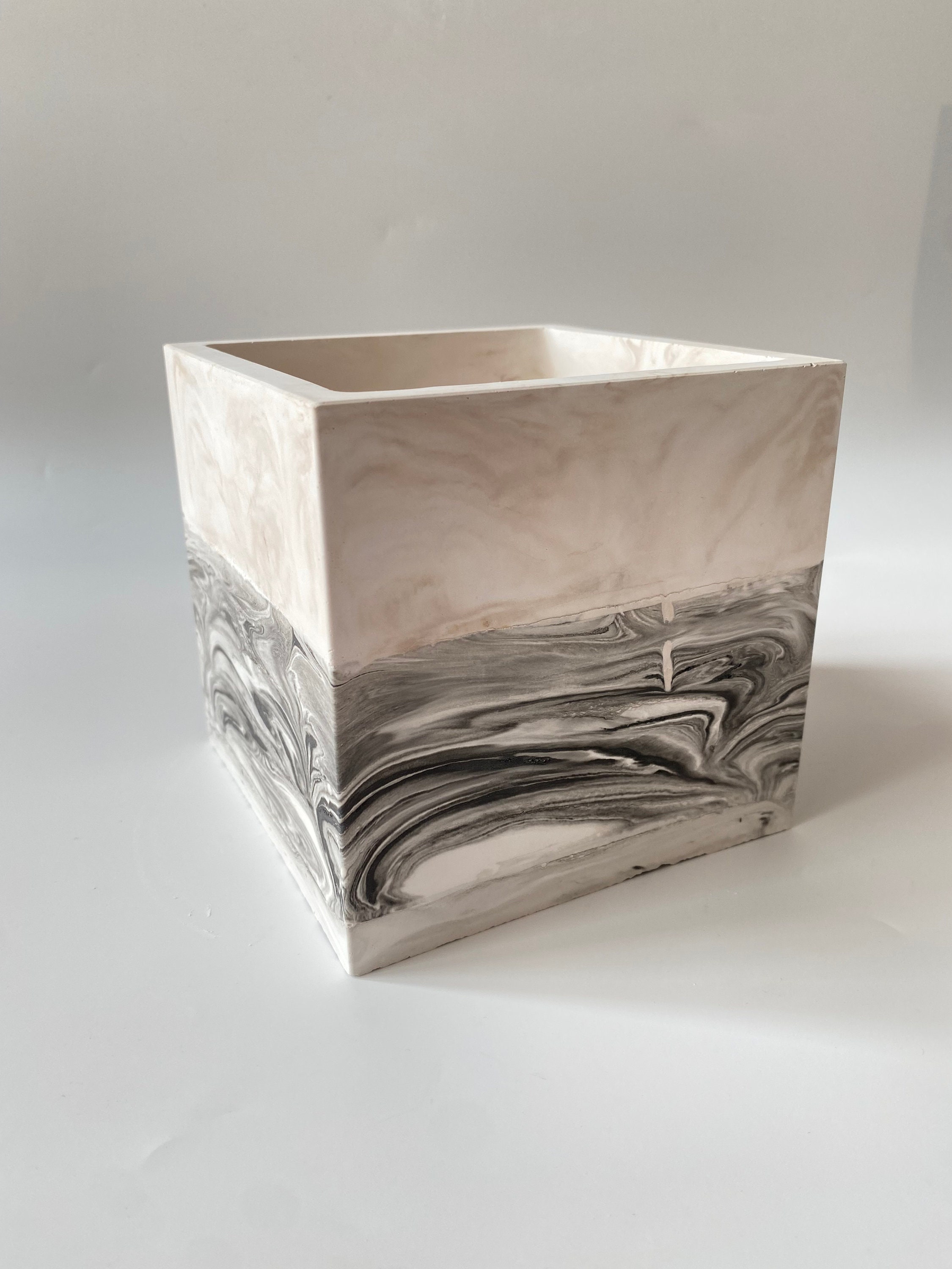 Concrete Marble Planter, Square Stone Planter, Handmade Planter ...