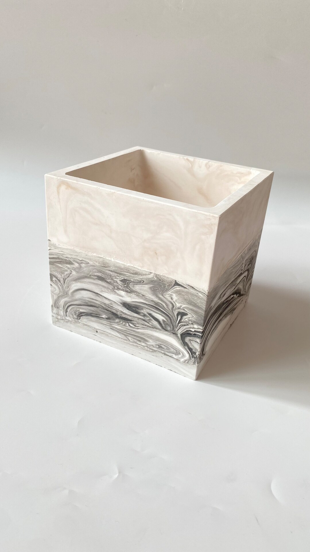 Concrete Marble Planter, Square Stone Planter, Handmade Planter ...