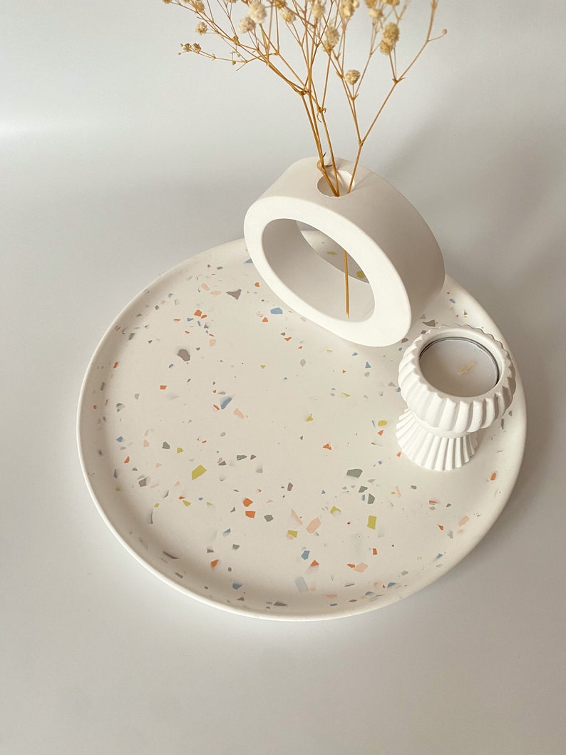 Terrazzo Vanity Tray, Large Terrazzo Round Tray, Decorative Terrazzo ...