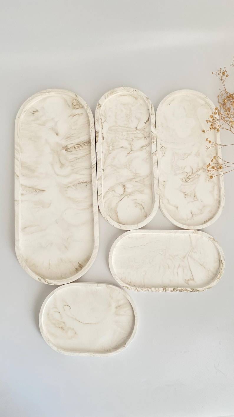 Oval Tray With Marble Design, Various Size Trays for Kitchen, Bathroom ...