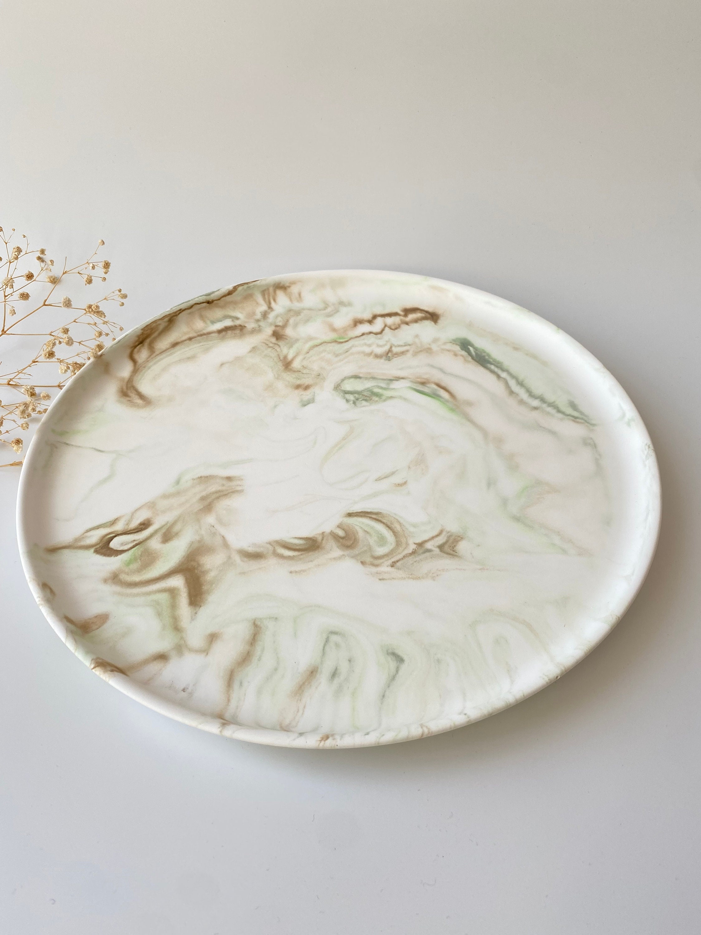 Large Round Marble Stone Tray, Large Concrete Serving Tray, Large ...