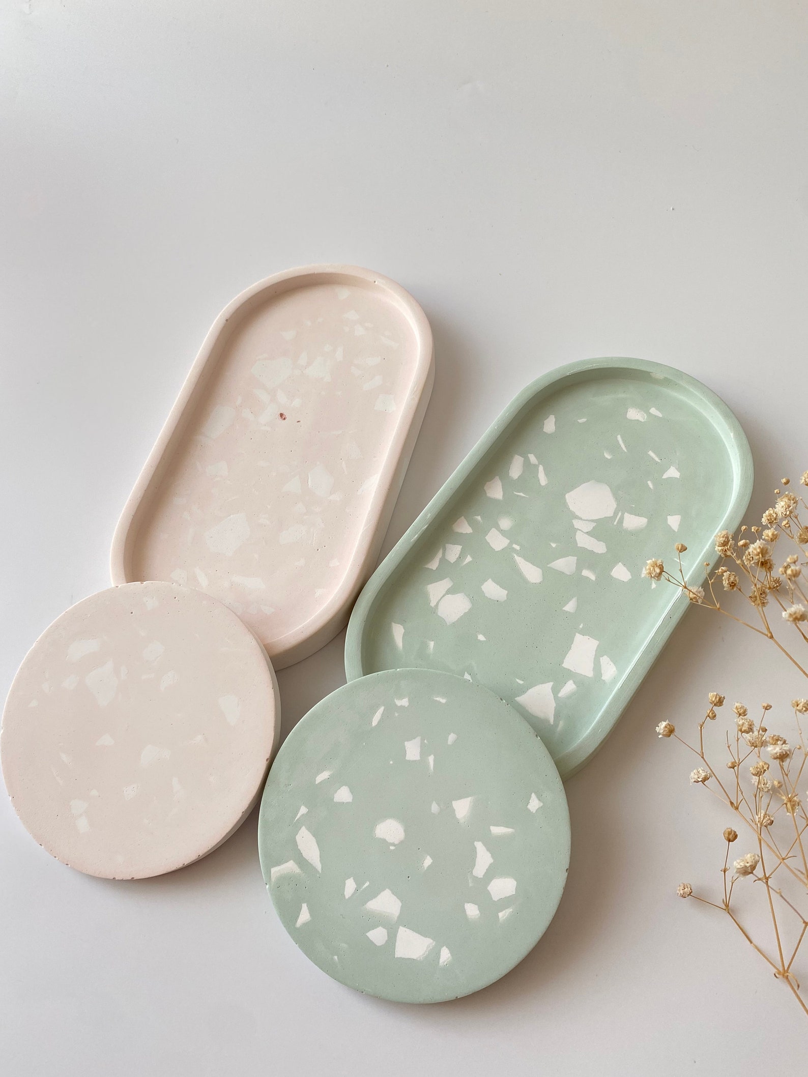Set of Terrazzo Vanity Tray, Terrazzo Trinket Dish, Round Coasters ...