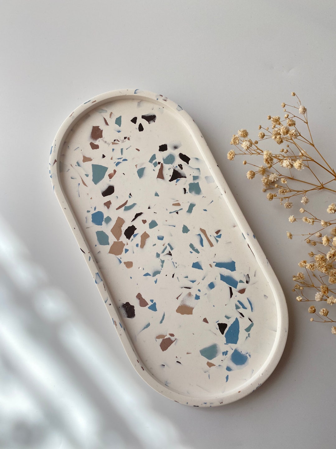 24 Cm Large Oval Tray, Terrazzo Catchall Tray, Kitchen Accessory, Large ...