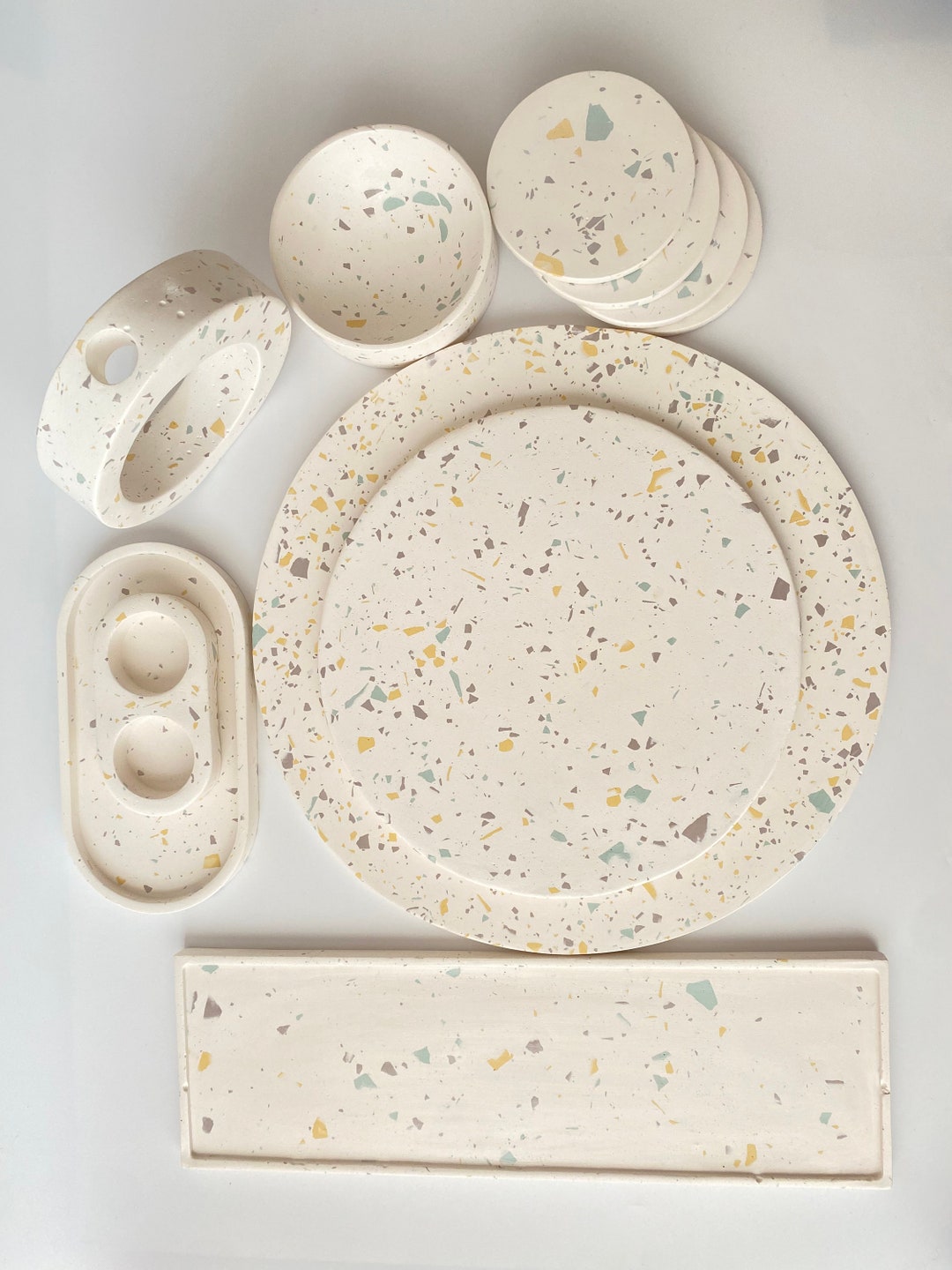 Set of 11 Piece Dining Table Terrazzo Accessories, Modern Terrazzo Set ...