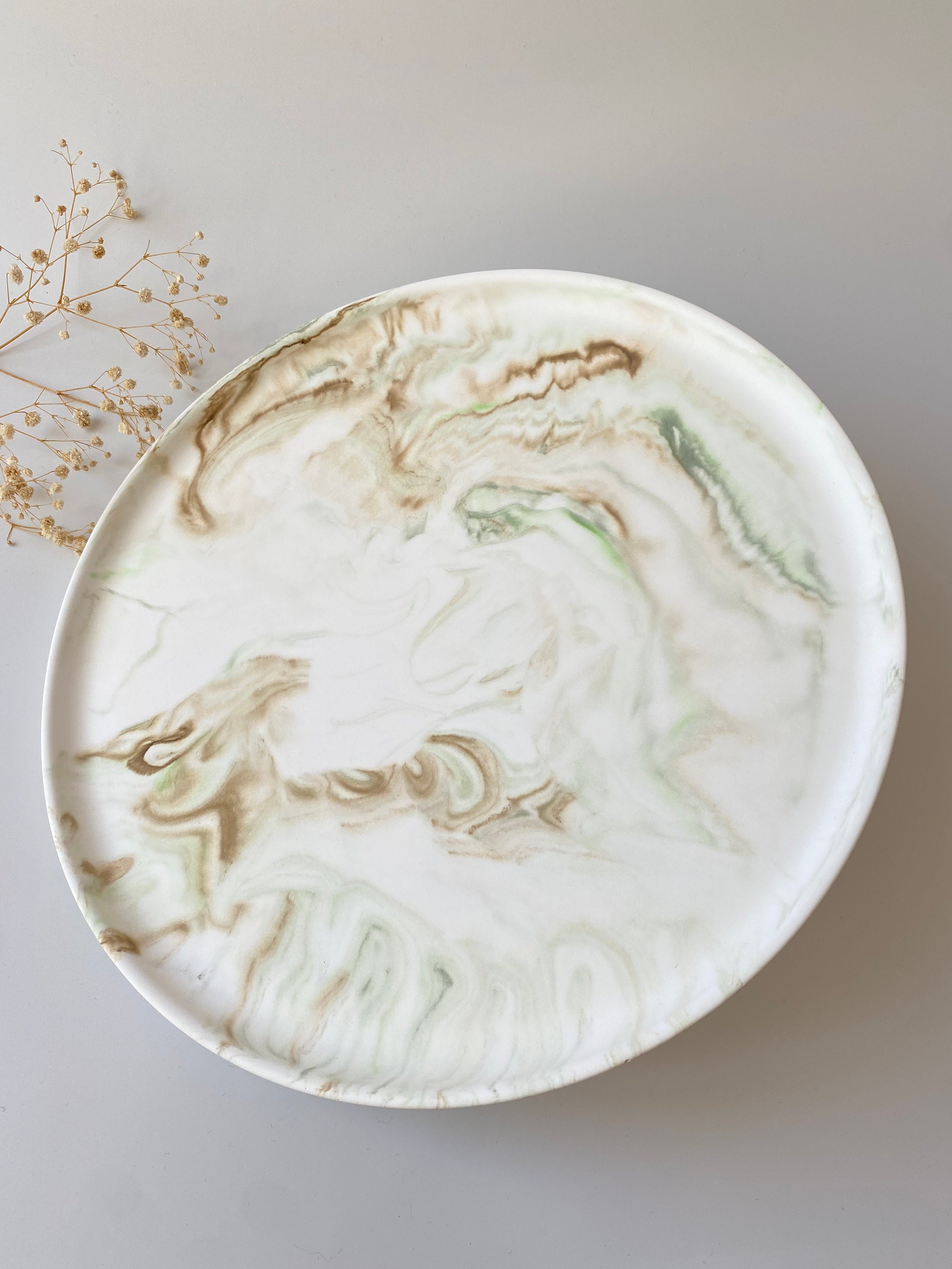 Large Round Marble Stone Tray, Large Concrete Serving Tray, Large ...