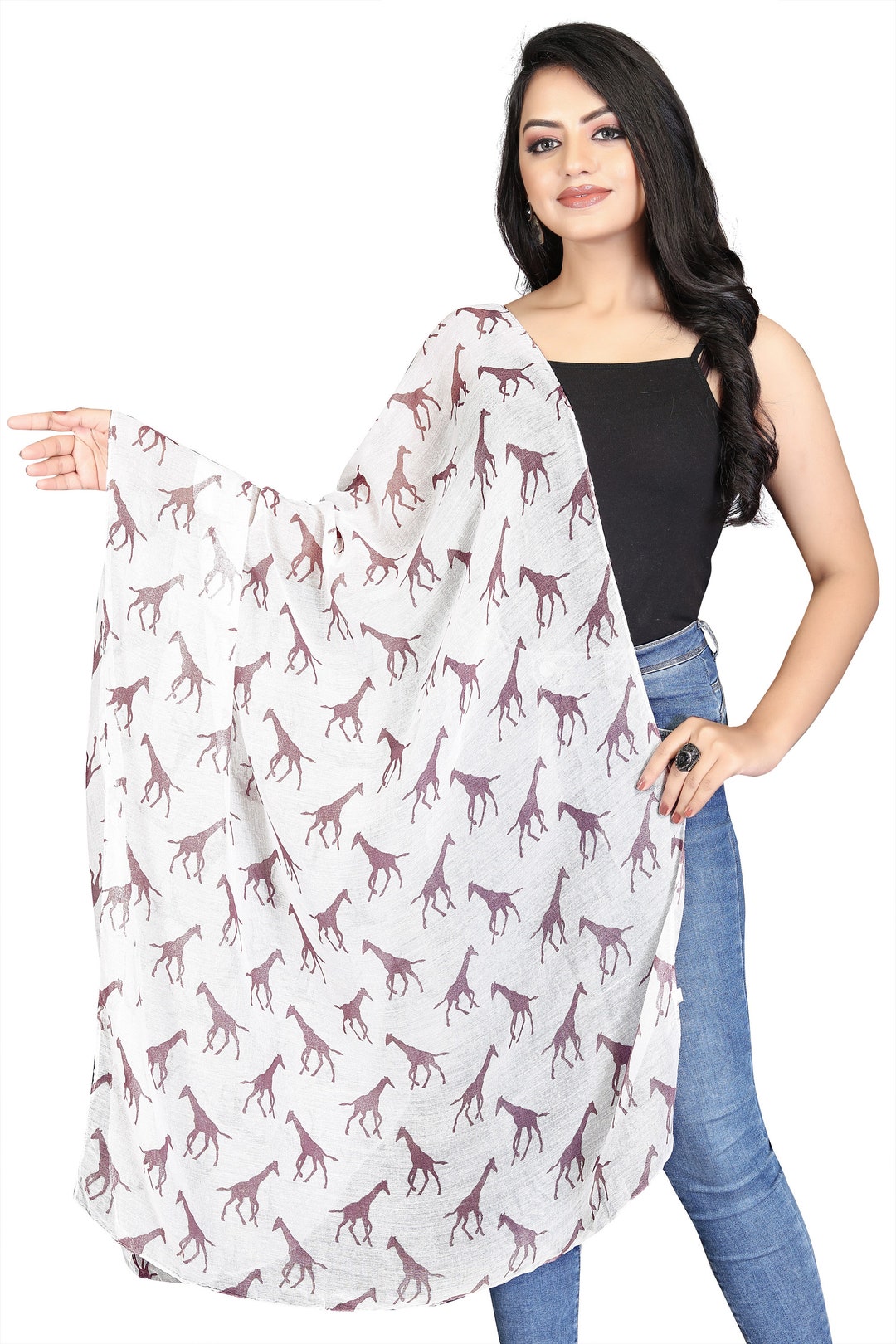 BIEGE WITH PURPLE Women's Giraffe Print Scarf - Etsy UK