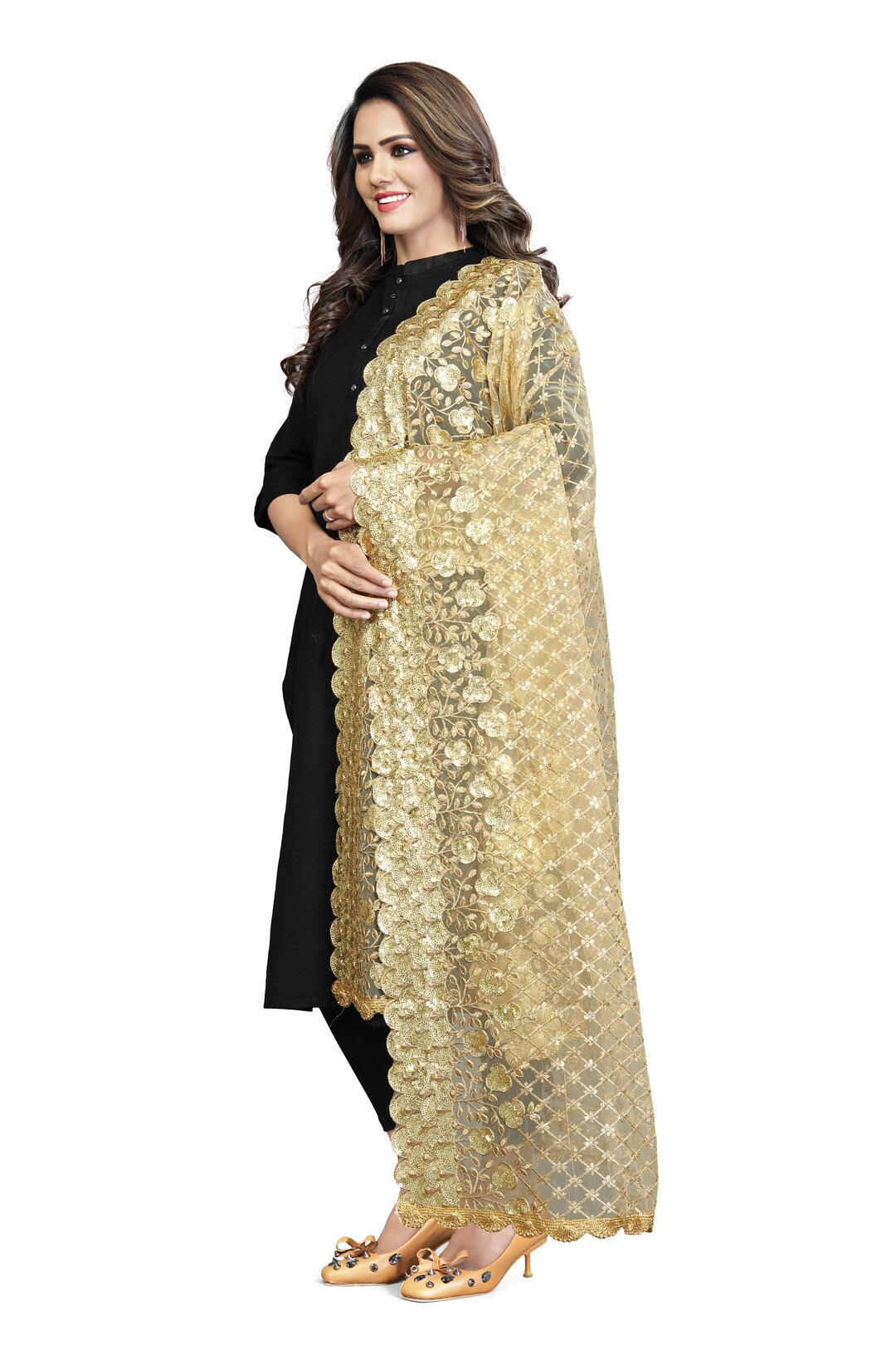 Women's Net Dupatta Fancy Golden Border Party Wear GOLDEN - Etsy