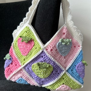 Strawberry Crochet Granny Square Tote Bag Pattern (PDF Pattern) - Etsy