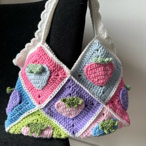 Strawberry Crochet Granny Square Tote Bag Pattern (PDF Pattern) - Etsy