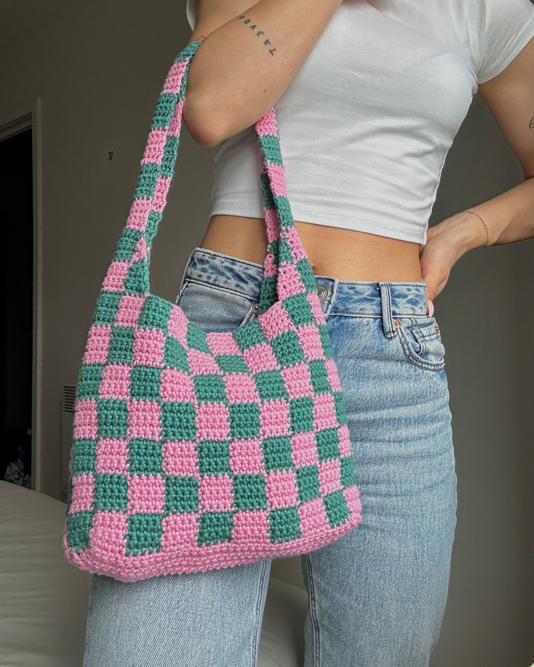 Crochet Checkered Tote Bag Pattern I Crochet Shoulder Bag Pattern I ...