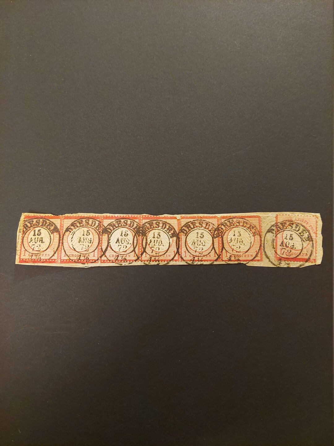 Seven Old 1 Groschen Stamps From 1872, With Clear, Recognizable Dresden ...