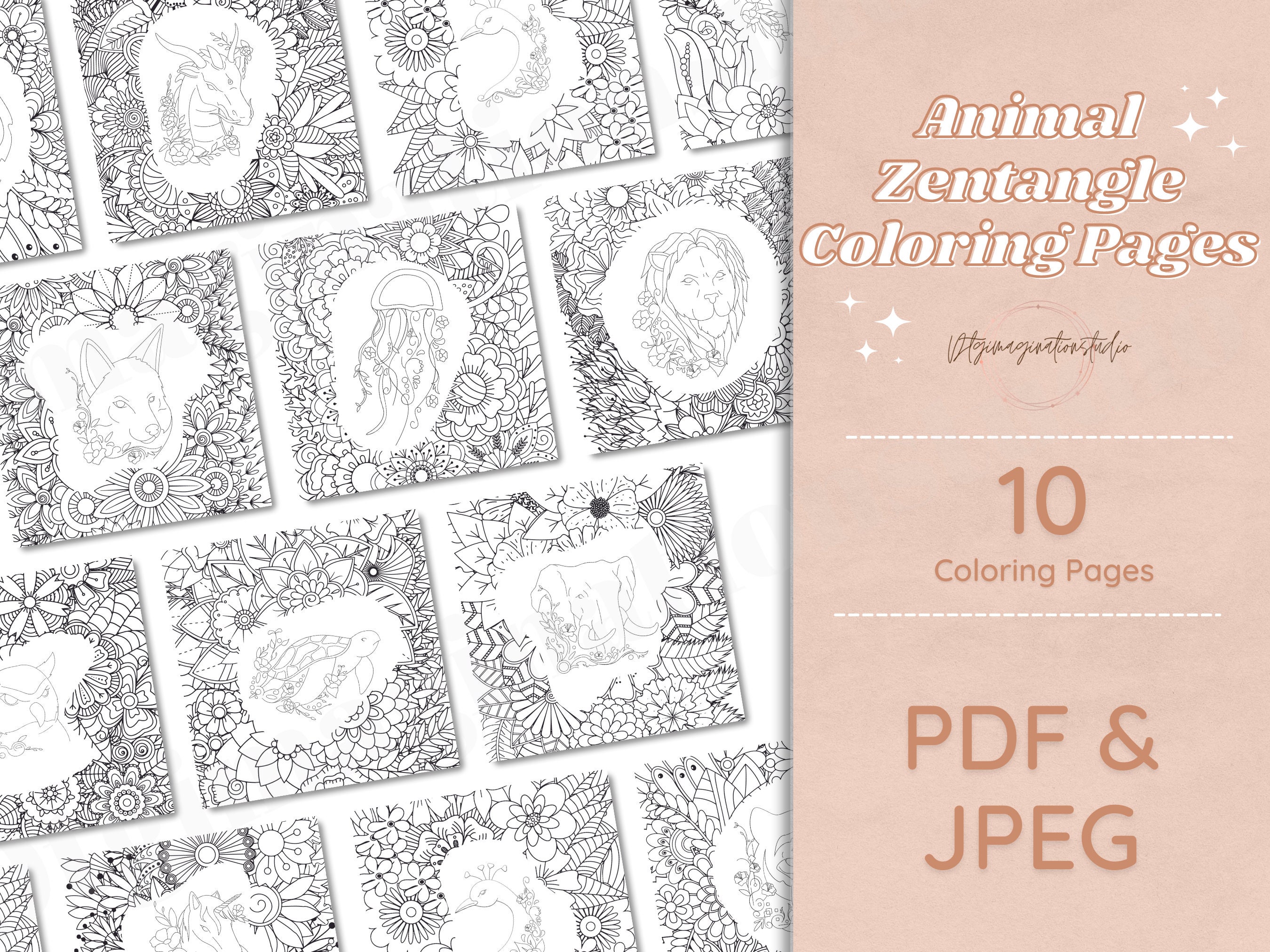 10 Zentangle Animal Coloring Pages, Animals, Adult Coloring, Kids ...