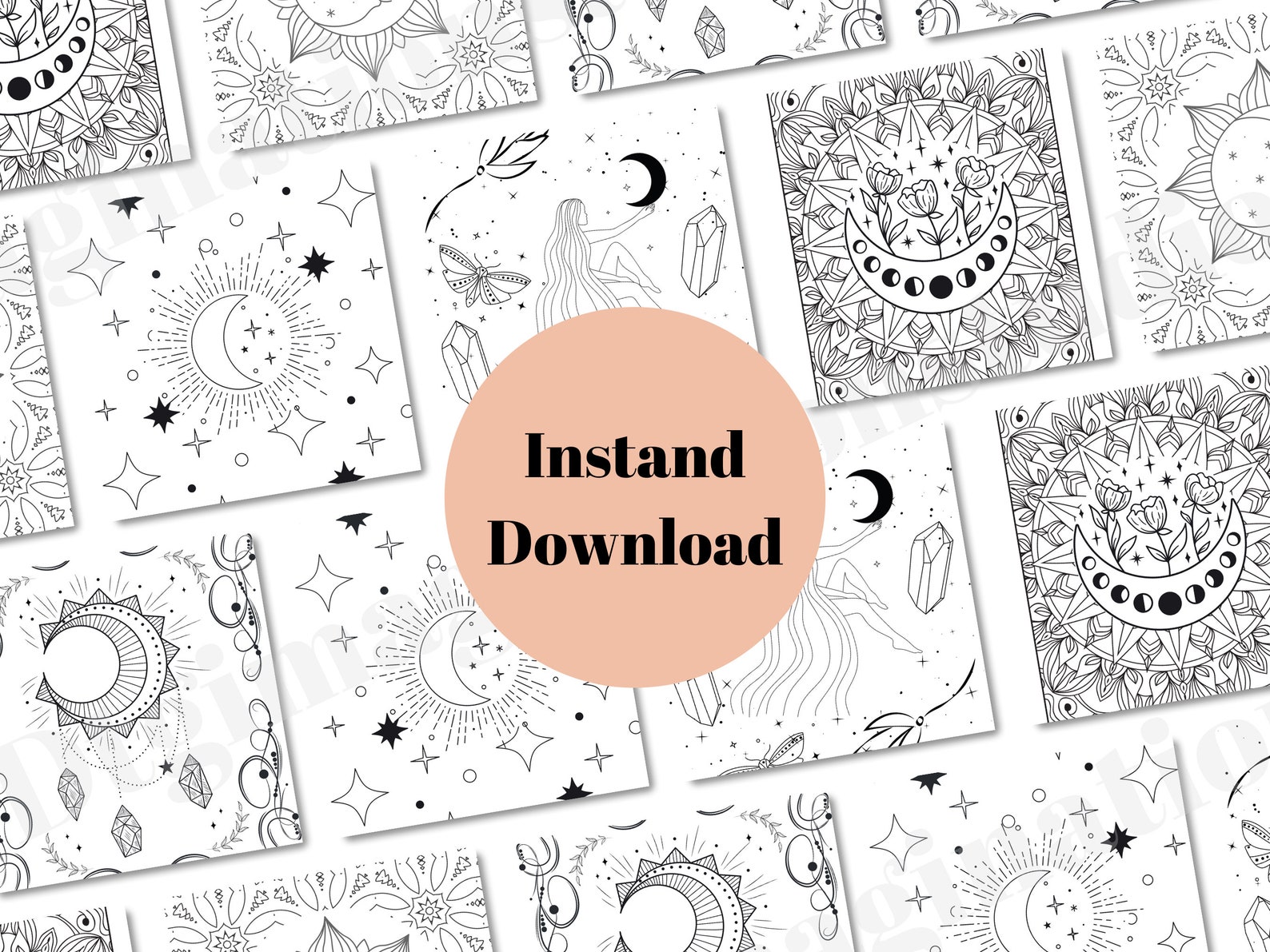 Sun, Moon, and Stars Coloring Page Celestial Coloring Page Adult ...