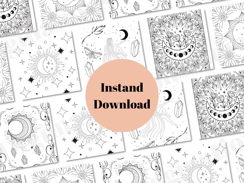 Sun, Moon, and Stars Coloring Page Celestial Coloring Page Adult ...
