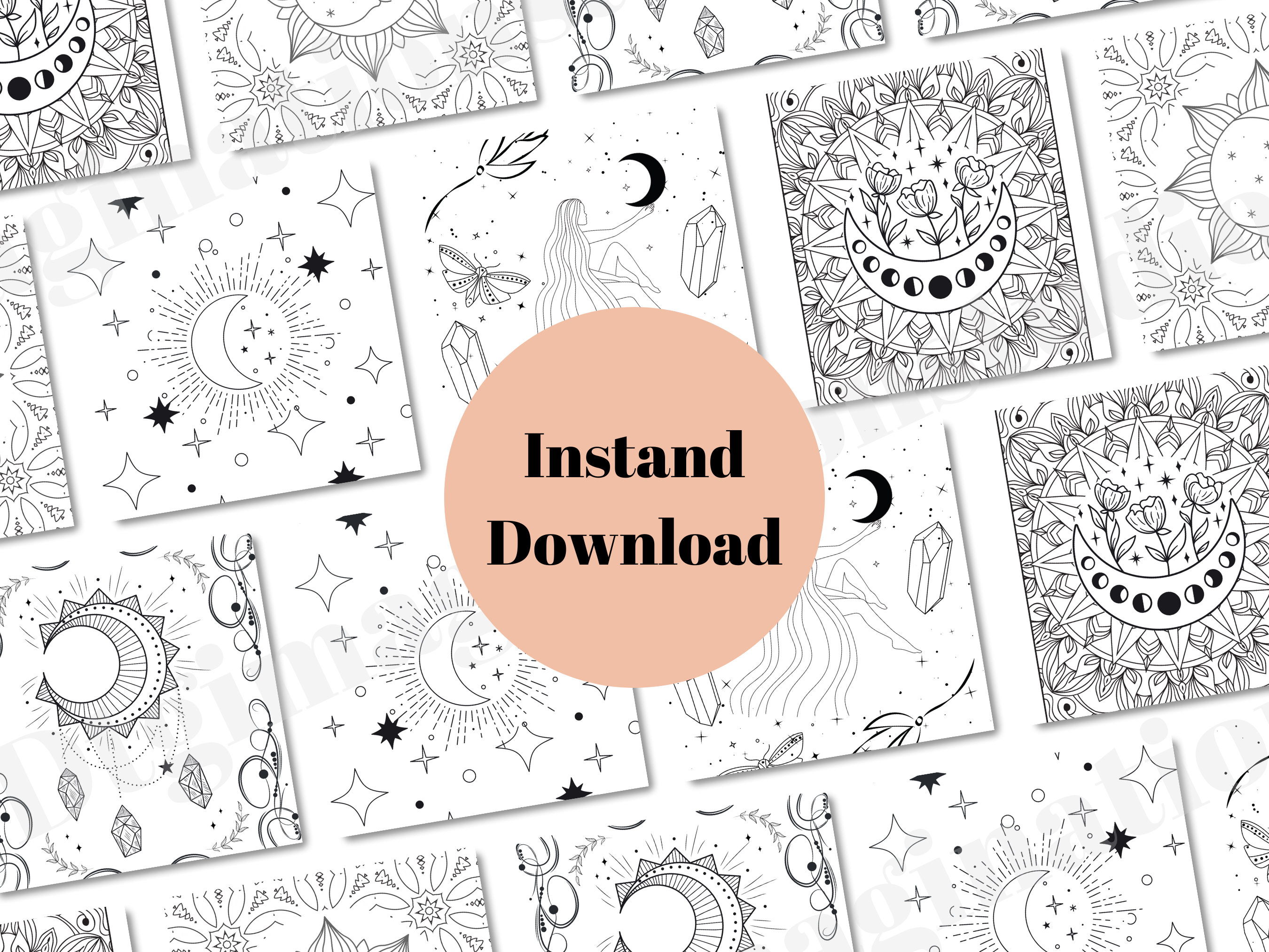 Sun, Moon, and Stars Coloring Page Celestial Coloring Page Adult ...