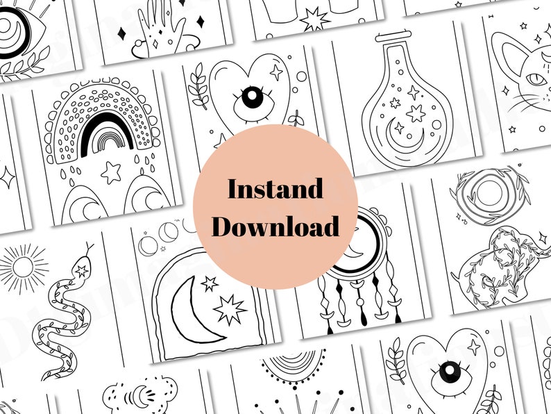 15 Magical Boho Coloring Pages | Minimalist | Adult Coloring | Digital ...
