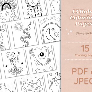 15 Magical Boho Coloring Pages | Minimalist | Adult Coloring | Digital ...